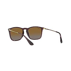 Ray-Ban Men's RB4187F Chris Low Bridge Fit Square Sunglasses, Transparent Brown/Grey Gradient Polarized, 54 mm