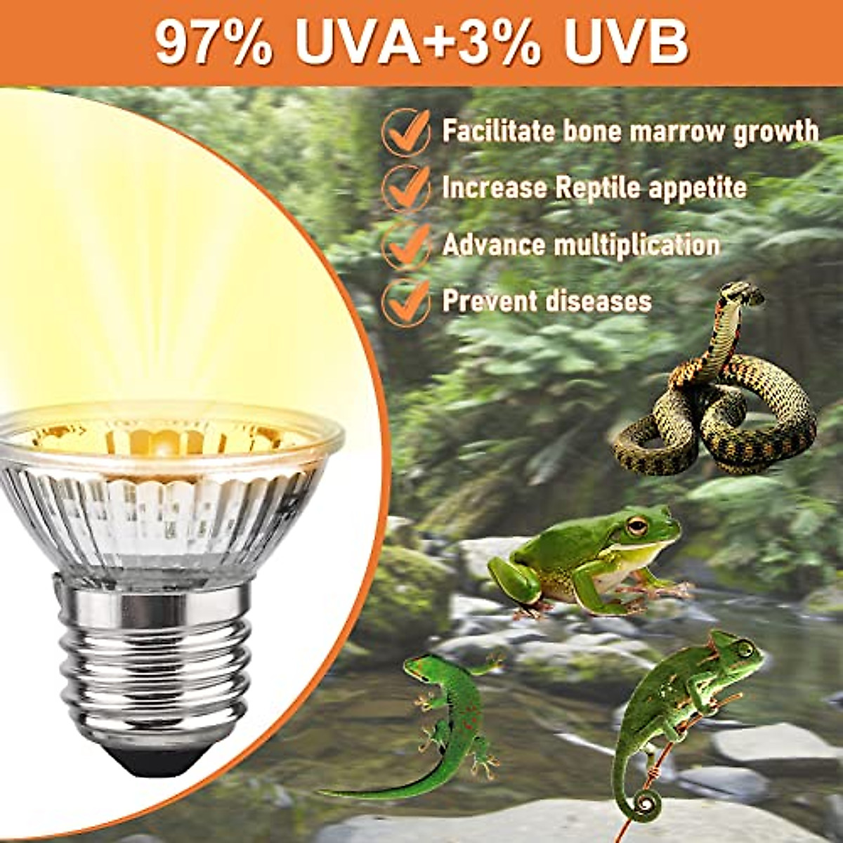 Pilarmuture 2PCS 75W Reptile Heat Lamp, UVA UVB Full Spectrum Reptile Turtle Heating Lamp Bulbs E27 Sunbathe Heat Lamp Basking Bulb for Reptile Amphibian Turtle Lizard (with 2Pcs Coconut Tree)