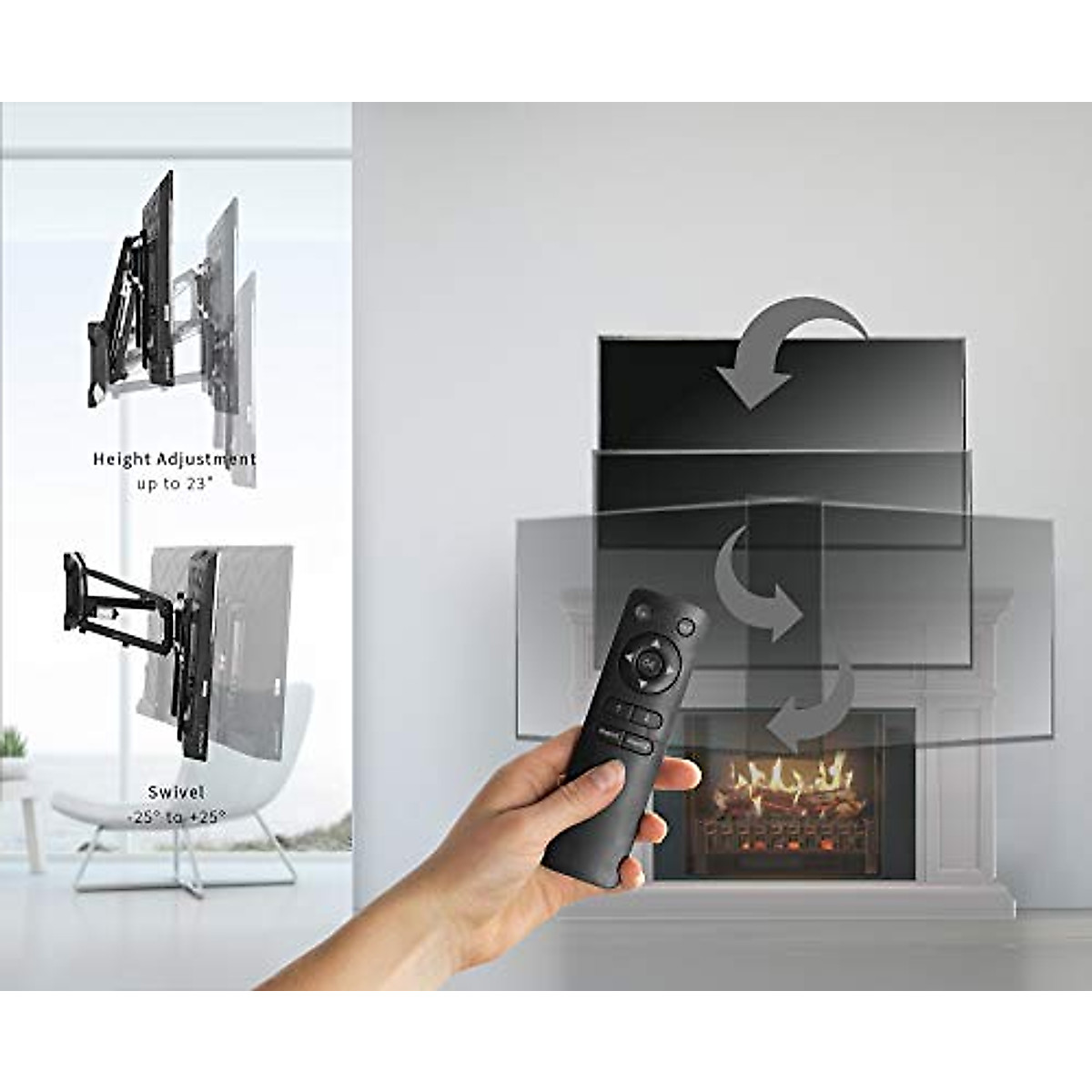 VIVO Steel Electric TV Wall Mount for 37 to 70 inch LCD LED Plasma Screen, Above Fireplace Height Adjustable Motorized TV Pull Down Mantel Bracket, Black, MOUNT-E-MM070