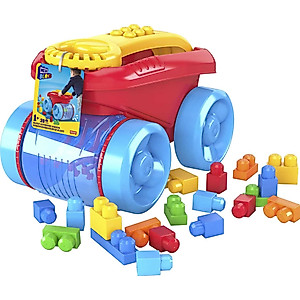 Mega BLOKS Toy Building Set Toddler Blocks, Block Scooping Wagon Learning Toy with Storage - Blue