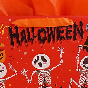Jaywayang 2Pcs 12.6" Large Happy Halloween Paper Gift Bags with Card and Tissue Paper for Kids Halloween Presents Warpping, Holiday, Trick or Treat Party.