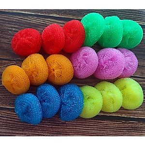 Plastic Dish Scrubbers for Dishes, Non Scratch Nylon Pot Round Scrubber Scouring Pad for Cookware, Colorful Mesh Scouring Dish Pads Scrubbers (18 Pack)
