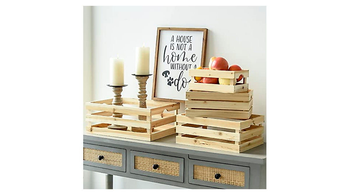 MACVAD Set of 4 Large Wooden Crates for Organization