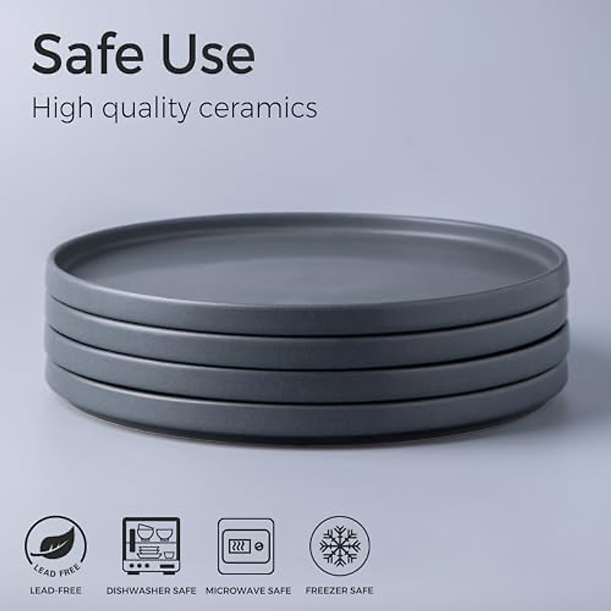 AmorArc Stoneware Dinner Plates Set of 4, 10.5 Inch Reactive Matte Glaze Ceramic Plates Set, Modern Dinnerware Dish set for Kitchen, Microwave, Dishwasher Safe, Scratch Resistant-Matte Charcoal Gray