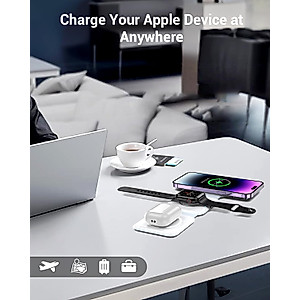 Wireless Charger, Magnetic Foldable 3 in 1 Mag-Safe Charger, Fast Travel Wireless Charging Station for iPhone 15/14/13/12/ Series,for iWatch,for AirPods (Adapter Included)