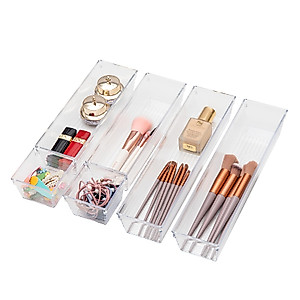 Backerysupply Clear Plastic Drawer Organizer Tray for Vanity Cabinet (Set of 10),Storage Tray for Makeup, Kitchen Utensils, Jewelries, and Gadgets