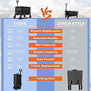 Raynesys 3 in 1 Collapsible Wagon Converts to Bench, 220lbs Foldable Wagon Cart with Wheels, 120L Shopping Cart for Groceries Folding Utility Wagon for Beach, Garden, Camping, Sport, Black