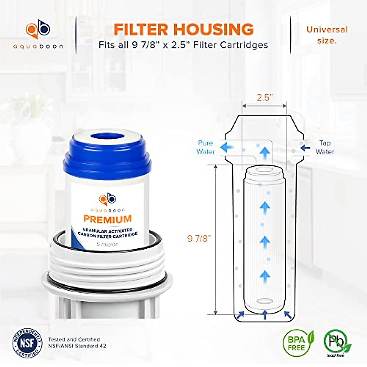 Aquaboon Premium 5 Micron 10" x 2.5" Coconut Shell Granular Activated Carbon (GAC) Water Filter Replacement Cartridge, 6 Pack