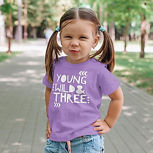 Young Wild and Three Girls 3rd Birthday Shirt for Toddler Girls Third Birthday Outfit Purple Shirt 3T