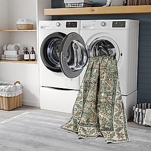 Valenrug Washable Rug 6x9 - Ultra-Thin Antique Collection Area Rug, Stain Resistant Rugs for Living Room Bedroom, Distressed Vintage Rug(Green, 6'x9')