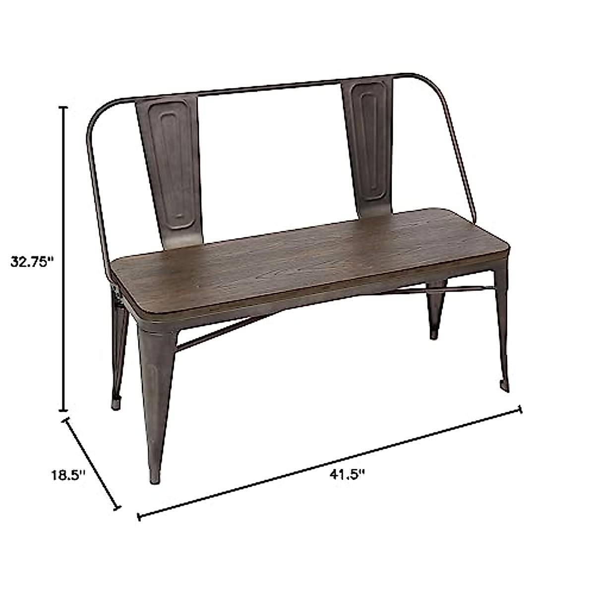WOYBR Steel, Bamboo Oregon Dining Bench, 18.50" L x 41.50" W x 32.75" H, Antique/Espresso