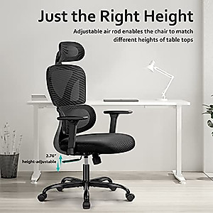 Ergonomic Office Chair, KERDOM Home Desk Chair, Comfy Breathable Mesh Task Chair, High Back Thick Cushion Computer Chair with Headrest and 3D Armrests, Adjustable Height Home Gaming Chair