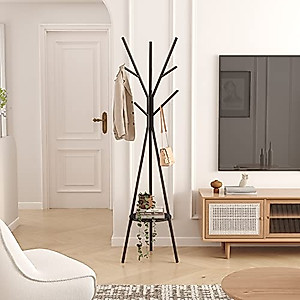 Coat Rack Hat Stand Free Standing Display Hall Tree Metal Hat Hanger Garment Storage Holder with 9 Hooks for Clothes Hats and Scarves in Black,17.72"Wx17.72"Dx70.87"H (Black)