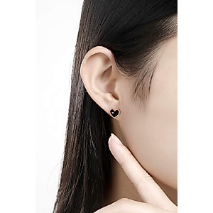 Qings Rose Gold Black Heart Stud Earrings 925 Sterling Silver Exquisite Sparkling Star Cubic Zircon as Birthday Gift for Women