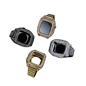 VEVEL Diamond Watch Band+Watch Case Refit Mod Kit，For Iwatch 6 5 4 SE 44mm ，Luxury Lady Diamond Modification Kit，For Apple Watch series 8 7 45mm DIY Watch Band (Color : Rose gold, Size : 45MM)