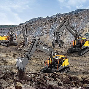 Mostop Remote Control Excavator 1/16 Scale 3 in 1 Shovel Loader RC Excavator Digger Toy with 2 Tools,17 Channel Full Functional RC Construction Truck Vehicle Tractor with Sound and Light