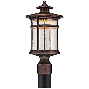 Franklin Iron Works Callaway Mission Industrial Outdoor Post Light Fixture LED Bronze 15 1/2" Seeded Glass for Exterior House Porch Patio Outside Deck Garage Yard Garden Driveway Home Lawn Walkway