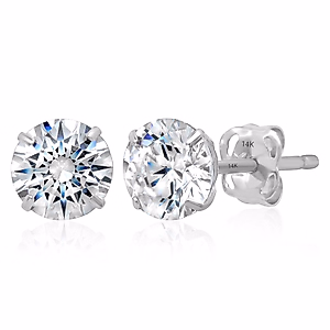 MAX + STONE 14k Solid White Gold Stud Earrings for Women & Men with CZ | Real 14k Gold Cubic Zirconia Earrings Studs with Secure Butterfly Backs | Anti-Tarnishing Cubic Zirconia Studs | Size - 6.5MM