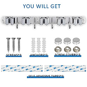 Surmopeak Mop and Broom-Holder Wall Mount, Broom-Organizer-Wall-Mount Self Adhesive, 16" Mounting Holes Mop-Broom-Hanger, Broom-Storage-Rack for Laundry Room, Garage Organization(5 Grippers 4 Hooks)