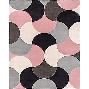 Well Woven Hilda Blush Pink Modern Geometric Circles & Boxes Pattern 7'10" x 9'10" Area Rug
