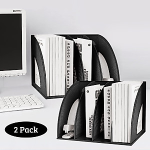 Marte Vanci 2 Pcs Magazine File Holder Book Desktop Organizer Plastic Storage Sturdy Vertical 3 Section Folder (Black)