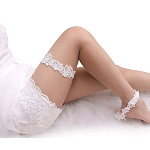 GARGALA Wedding Garters for Bride Bridal Lace Garters Set White Garter Size Optional (S)