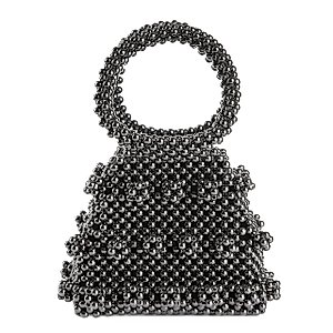 YUSHINY Women Acrylic Beaded Ladder Evening HandBag Box with Zipper Closure for Wedding Party (Black)