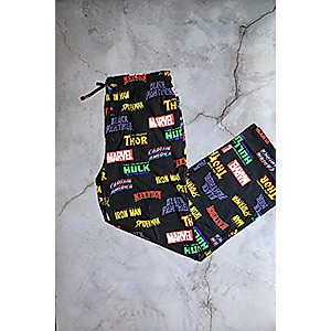 Marvel Classic Comic Logo Pajama Lounge Sleep Pants for Men (X-Large) Black