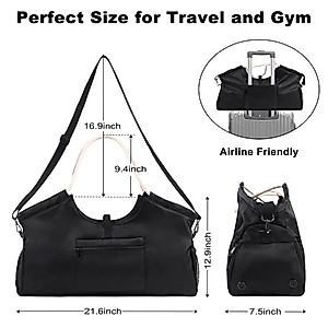 SunFlowerLife Waterproof Sports Tote Gym Bag Swimming Yoga,Travel Duffel Bag For Women, Tote Carry On Bag with Wet Pocket & Shoes Compartment, Weekender Bags For Women Travel (B-Black)