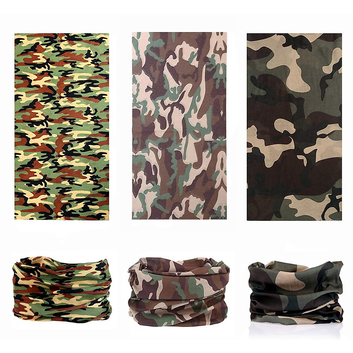 KALILY 6PCS Headband Bandana - Versatile Sports CAMO Headwear –Neck Gaiter, Headwrap, Balaclava for Camping, Cycling, Fishing