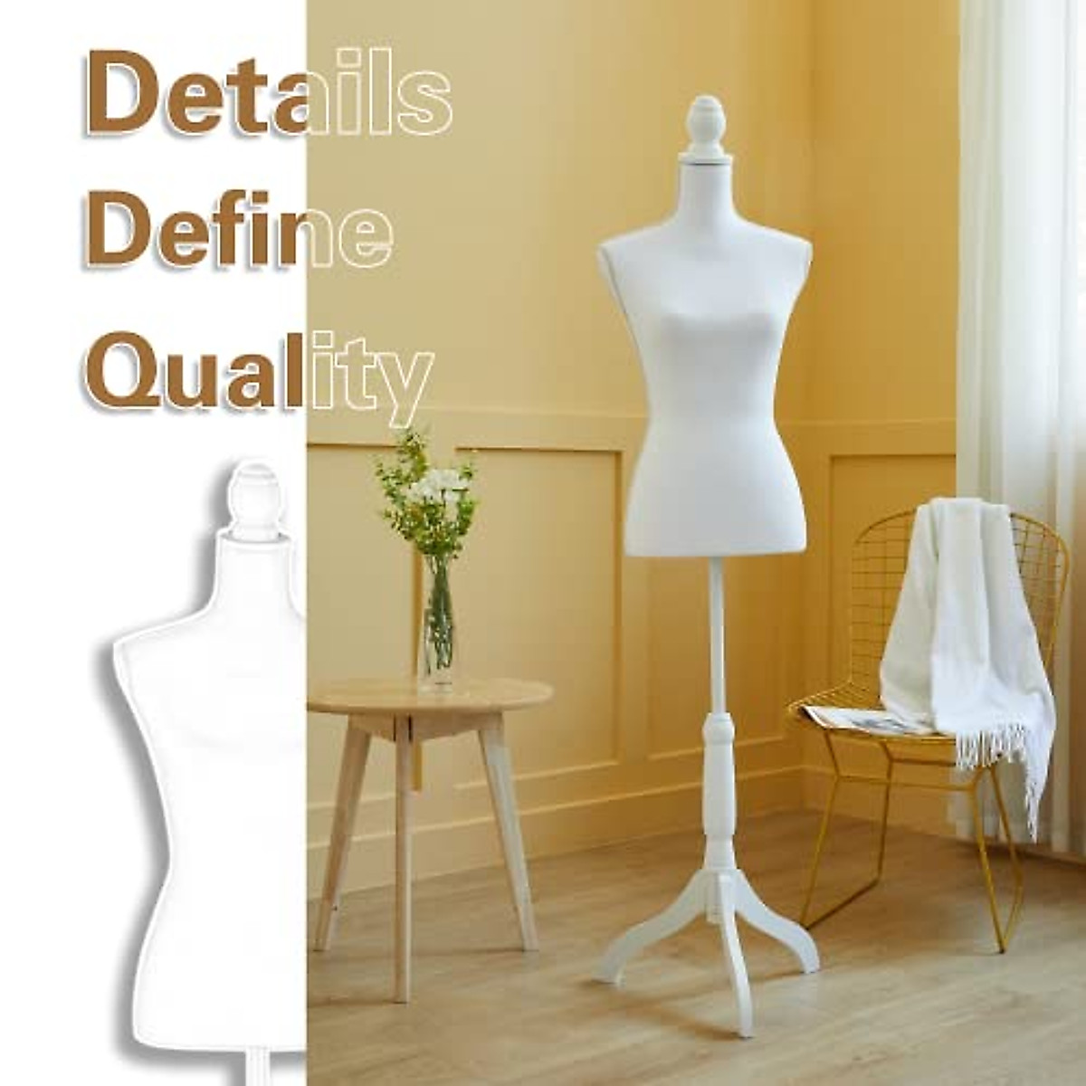 HOMBOUR Female Mannequin Body, Sewing Mannequin Torso Dress Form, Adjustable Mannequin with Stand for Display Dressmaker, White