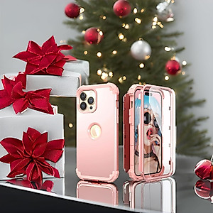 IDweel for iPhone 14 Pro Max Case,for iPhone 14 Pro Max with Screen Protector for Women, 3 in 1 Shockproof Slim Fit Hybrid Heavy Duty Hard PC Cover Soft Silicone Bumper Full Body Case,Rose Gold