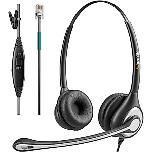 Wantek RJ9 Telephone Headset with Microphone Noise Cancelling, Office Phone Headset Compatible with Plantronics S12 Polycom VVX310 VVX410 VVX411 Avaya 1416 ShoreTel 230 Allworx NEC Landline Phones
