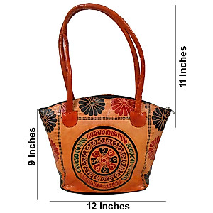 Circles Design Ethnic Hand Embossed Shantiniketan Leather Indian Shoulder Bag