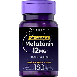 Carlyle Melatonin 12 mg Fast Dissolve 180 Tablets | Drug Free | Natural Berry Flavor | Vegetarian, Non-GMO, Gluten Free