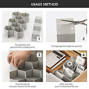 Tecbeauty 32PCS Honeycomb Separator Adjustable Drawer Organizer Divider for Underwear, Socks, Makeup, Belts, Ties, Office Supplies (Grey)