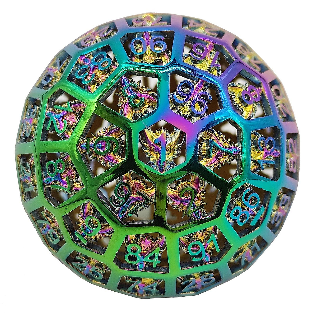 DND Dice Set D100 Polyhedral Metal Hollow RPG Dungeons and Dragons Pathfinder MTG D&D Board Game Dice Accessories and Digital Teaching with Black Leather Bag-Colorful