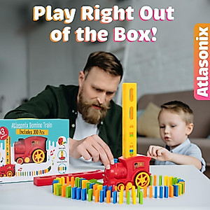 300 Pcs Domino Train Set - Automatic Rally Setter for Boys & Girls - Ages 4-10 - Montessori Toy with Colorful Tracks - Christmas & Creative Birthday Toy, Automatic Block Laying Stacker Game