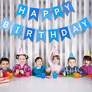Eaezerav Happy Birthday Banner Blue Signs Happy Birthday Bunting Banner Garland for Baby Shower Gender Reveal Party Supplies for Boys Girls, Nursery Hanging Decoration Wall Backdrop