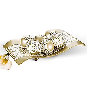 Creative Scents Schonwerk Diamond Lattice Decorative Table Decorations, Centerpieces for Dining/Living Room Table Decor Dish - Best Wedding/Birthday Gift (Gold & White)