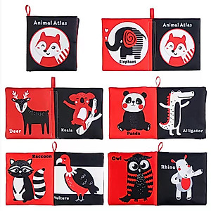 4 Baby Crinkle Books 0-6 12 Months， High Contrast Black and White Book， Touch and Feel Crinkle Cloth Book Soft Baby's First Fabric Book Activate Visual & Brain for Newborn, Toddler and Infant