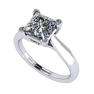 NANA Jewels-Silver 8.00mm (3.00ct) Princess Cut Zirconia Lucita Solitaire Ring-Platinum Plated-Size 8.5
