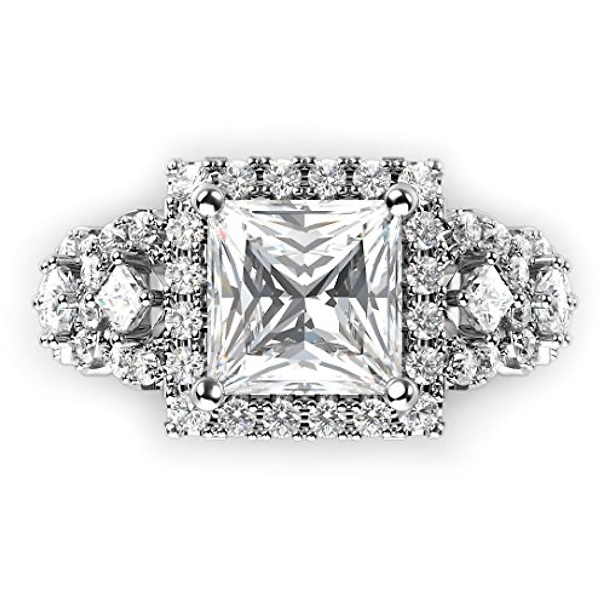 Metal Factory Sz 6 Sterling Silver 925 Princess Cut CZ Cubic Zirconia Halo Engagement Ring