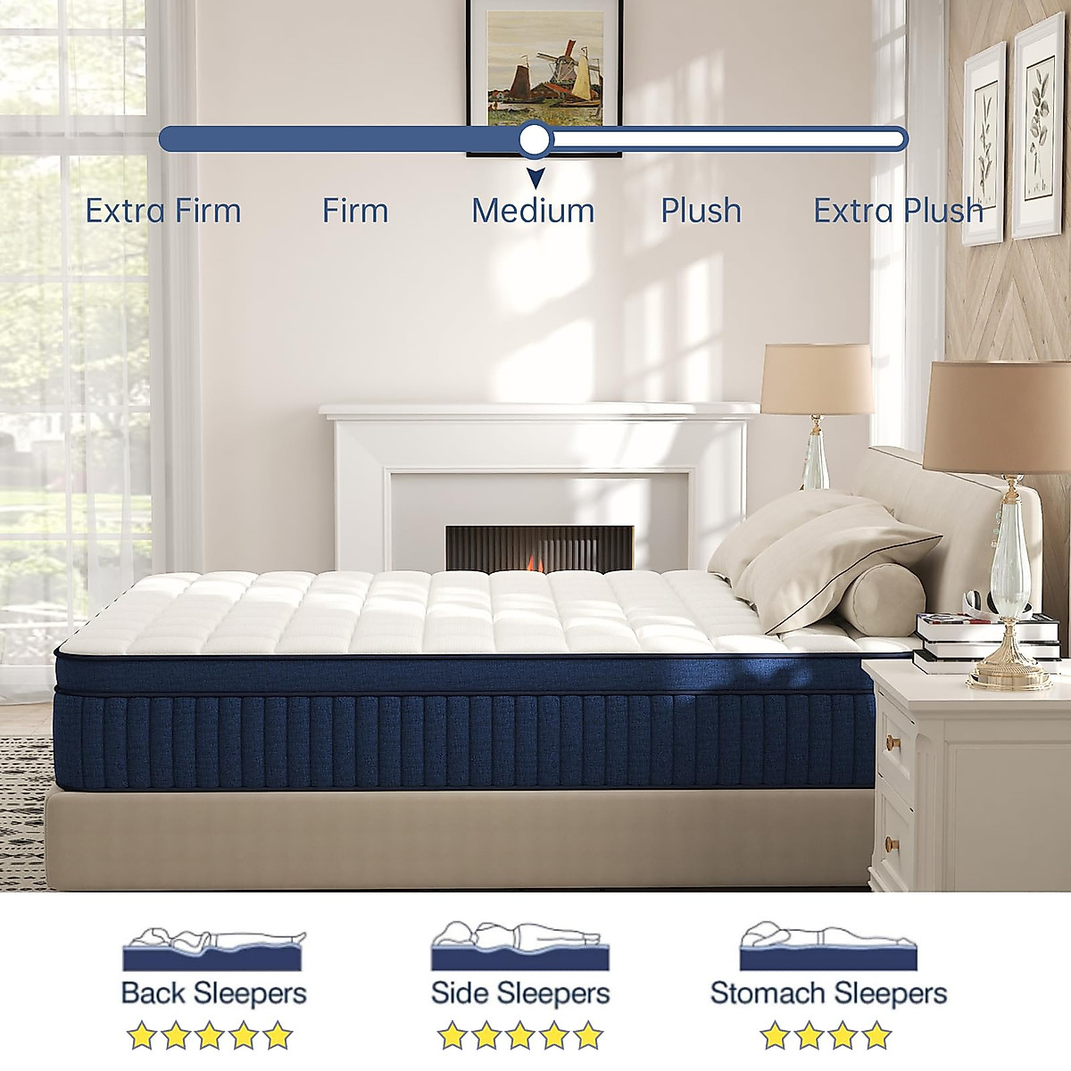 Queen Mattress 14 Inch, Queen Size Mattress in a Box, Hybrid Mattress Queen Size, Ultimate Motion Isolation with Soft Foam and Pocket Spring, Medium Firm, Edge Support