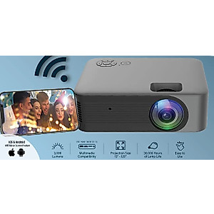 Gabba Goods WiFi Smart Projector Supports Up To 1080P Cast With WiFi Or HDMI Gift for Kids, Phone Projector for Home Theater, Movie, Cartoon, Compatible with PC/Tablet/Fire Stick/iOS and Android Phone