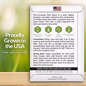 Survival Garden Seeds - Armenian Pale Green Cucumber Seed for Planting - Packet with Instructions to Plant and Grow Long Burpless Cucumbers in Your Home Vegetable Garden - Non-GMO Heirloom Variety