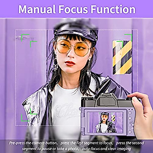 Vlogging Camera for YouTube, 4K 48MP Digital Cameras for Photography with WiFi, 16X Digital Zoom Manual Focus 52mm Wide-Angle Lens & Macro Lens, 32G Micro Card and 2 Batteries (Purple)