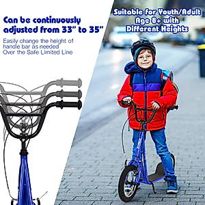 GYMAX Scooter, Kids & Adults Off-Road Scooter with 12" Inflatable Wheels, Adjustable Height Handlebar, V-Type Handbrakes & Axle Pegs for All Terrain, 8+ (Blue)
