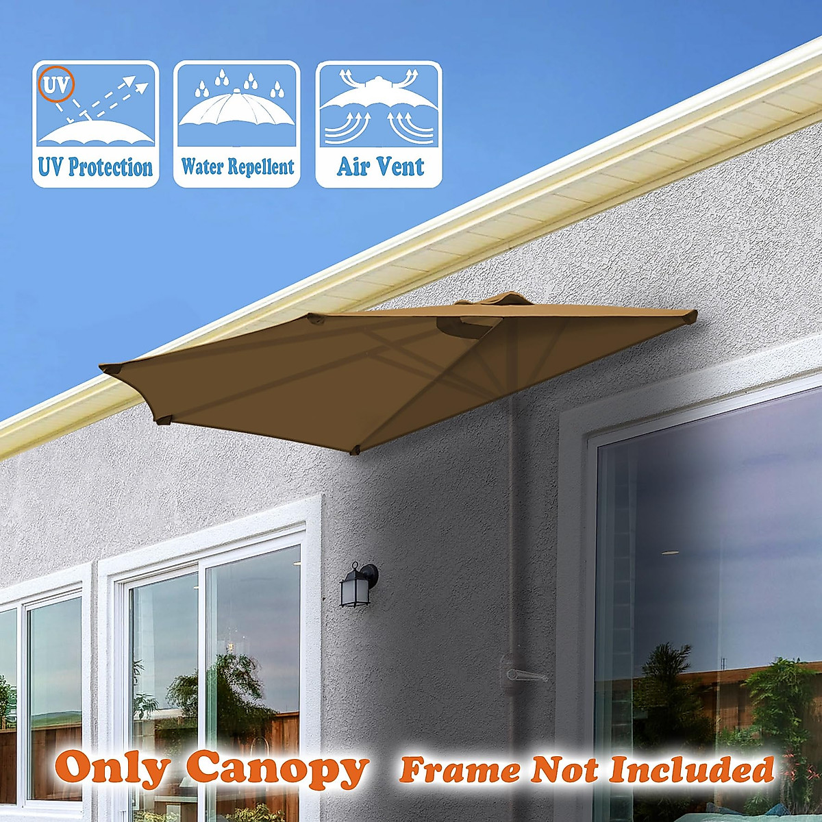 Strong Camel Replacement Canopy Cover Only for 9ft 5 Ribs Half Patio Umbrella (Canopy Cover Only) (Tan)