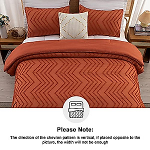 Litanika Comforter King Size Set, Burnt Orange Boho Fall Lightweight Bedding Comforters & Sets for King Bed, 3 Pieces Chevron Tufted Bed Set